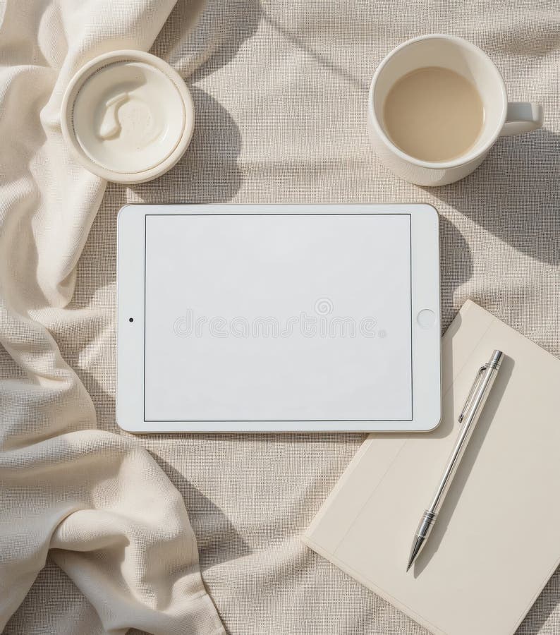 Minimalist Desk with Tablet and Notebook Stock Illustration ...