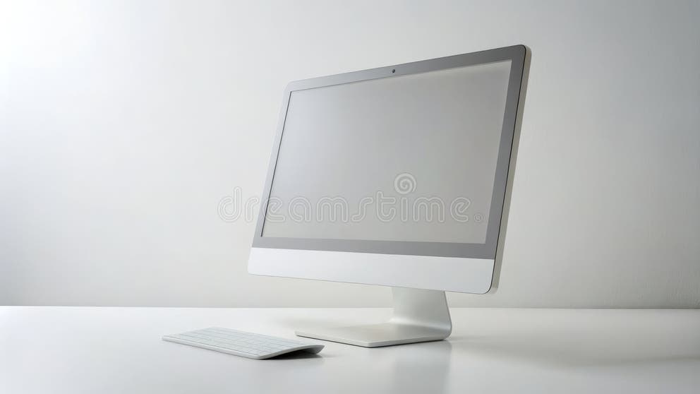 Minimalist Desktop All-White IMac and Wireless Keyboard Composition ...