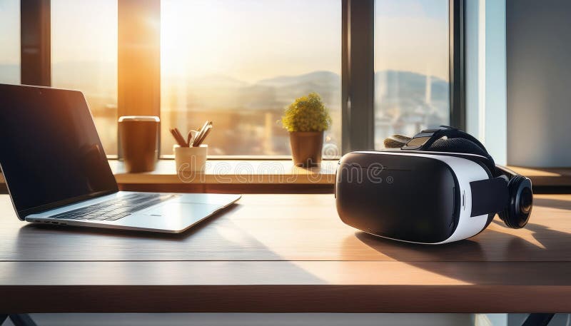 Minimalist Desktop Featuring Sleek Gadgets, Virtual Reality Headset ...