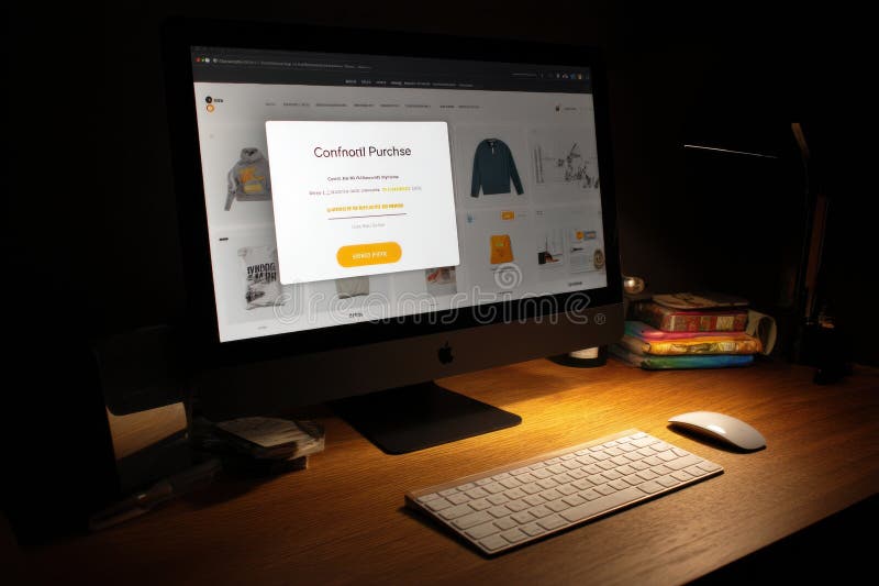 Minimalist Desktop Setup Featuring a Bright Confirm Purchase Popup on a ...