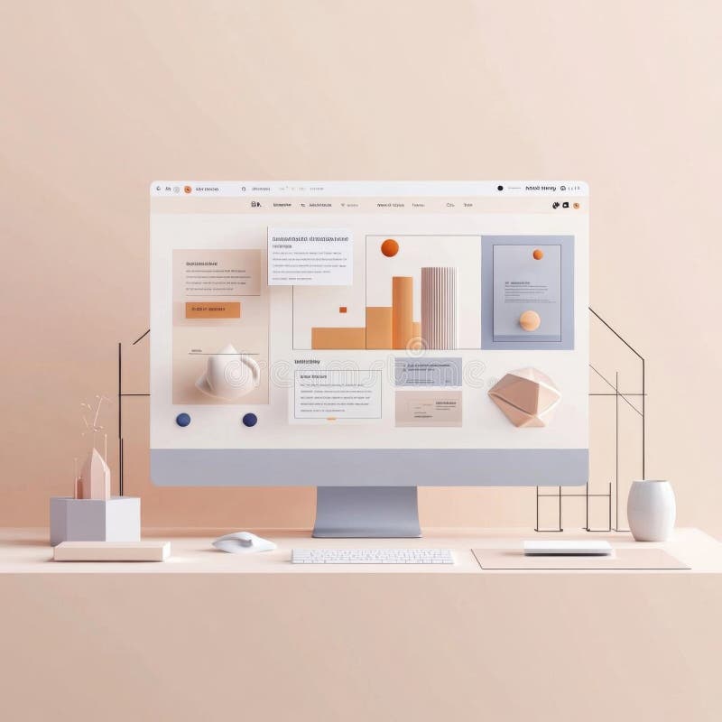 Minimalist Desktop Setup with Geometric Shapes and a Modern Website ...