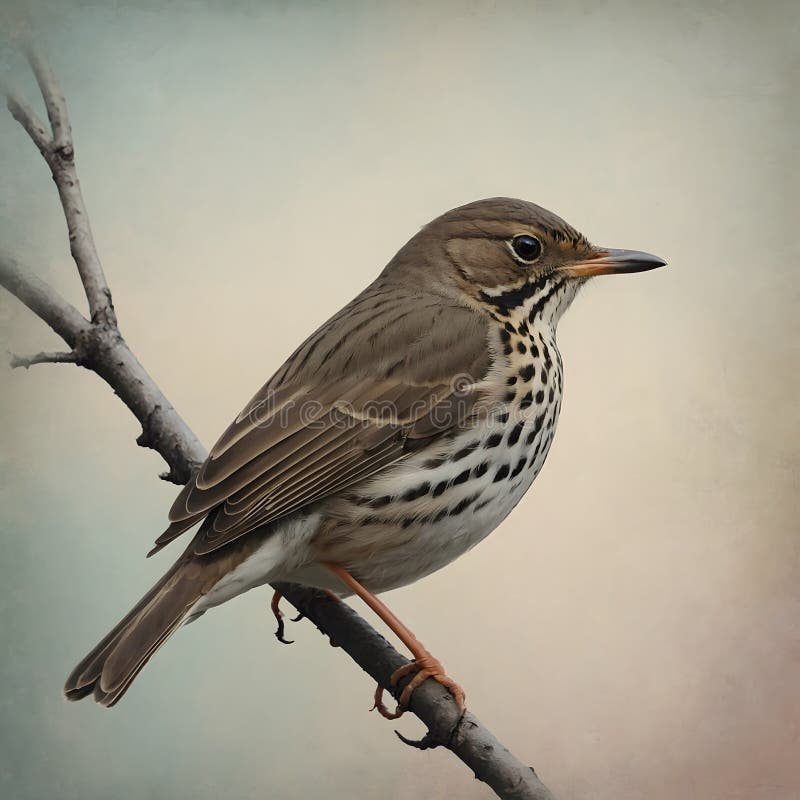 Sleek Thrush Silhouette Against a Gentle Pastel Spring Morning Backdrop ...
