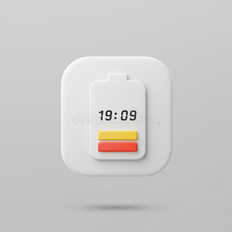 A Minimalist Digital Clock Interface Features a Central Battery Icon ...