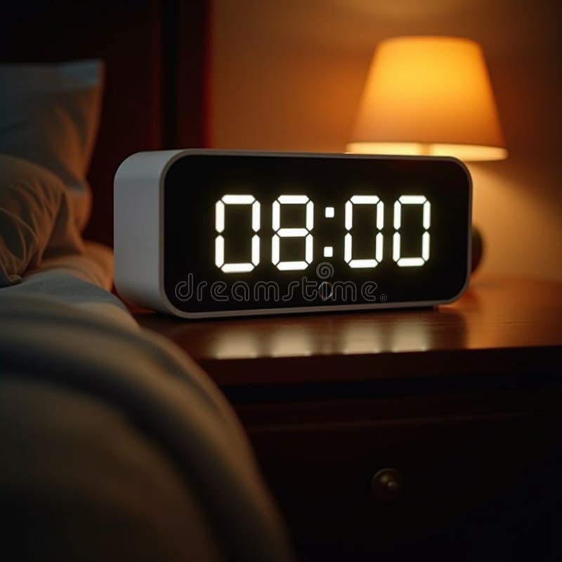Minimalist Digital Clock Showing 0800 on Nightstand in Elegant Lighting ...
