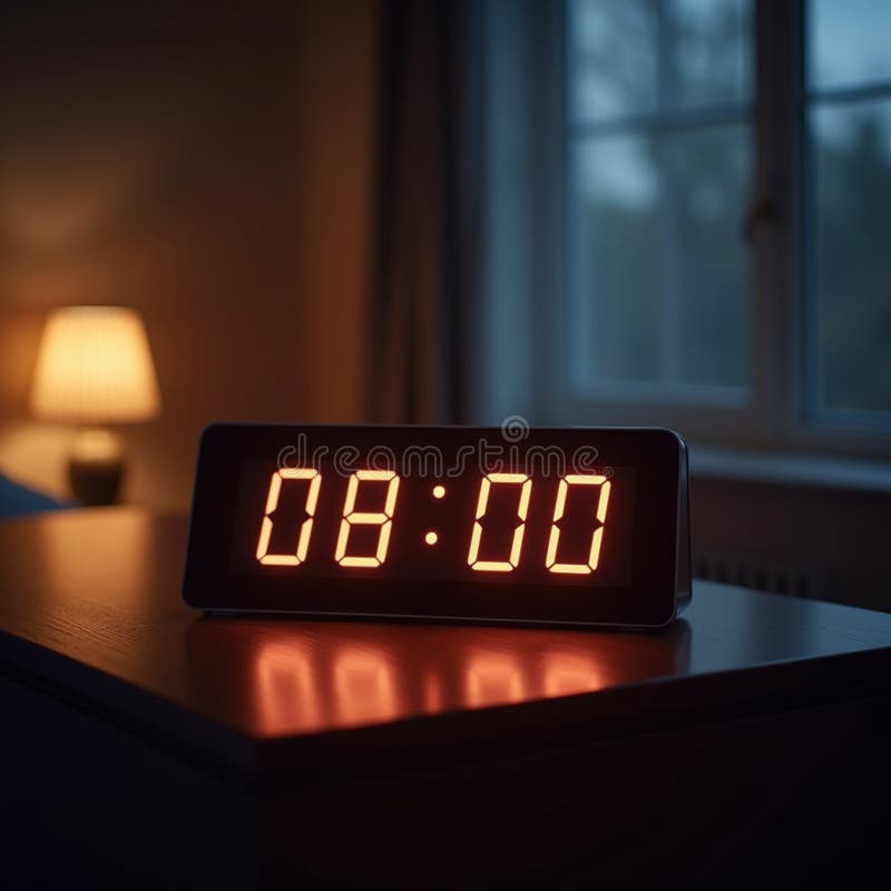 Minimalist Digital Clock Showing 0800 on Nightstand in Elegant Lighting ...