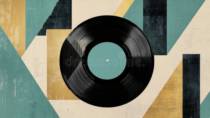 Minimalist Digital Collage of a 1920s Black Circular Disc on Geometric ...