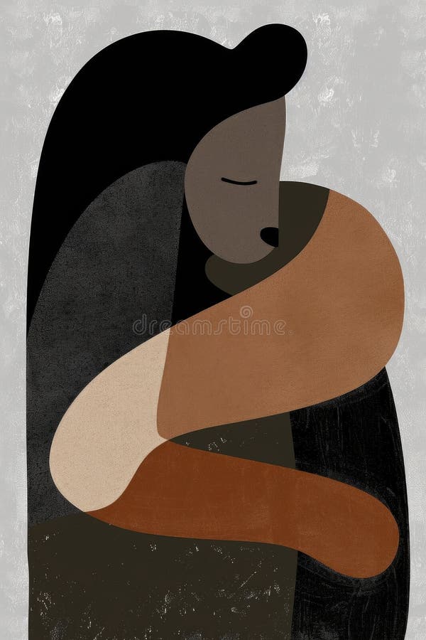 Minimalist Digital Illustration of a Bear Hugging Itself with Its Eyes ...