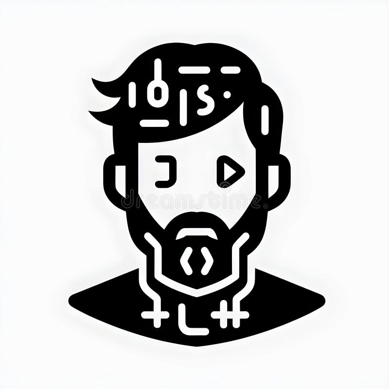 Minimalist Digital Illustration of a Bearded Programmer with Code ...