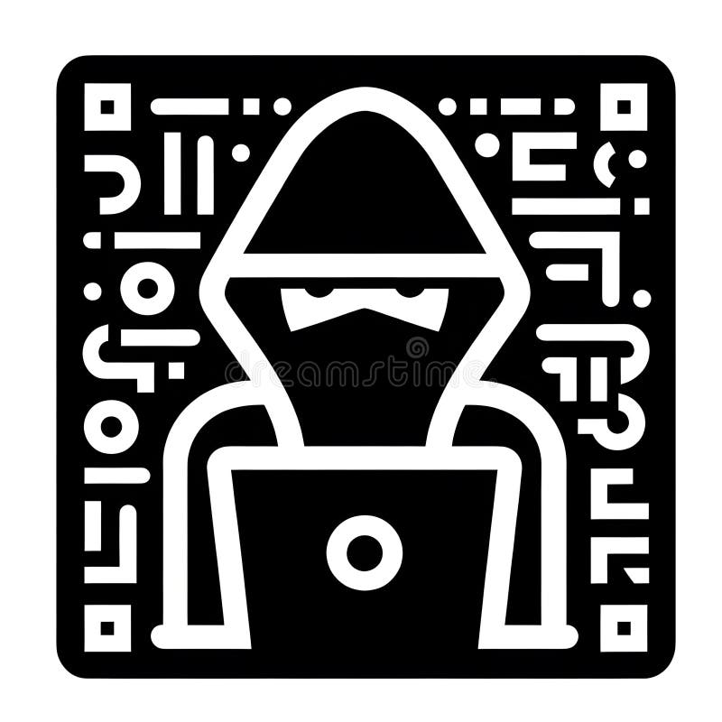 Minimalist Digital Illustration of a Masked Hacker in a Hood Using a ...