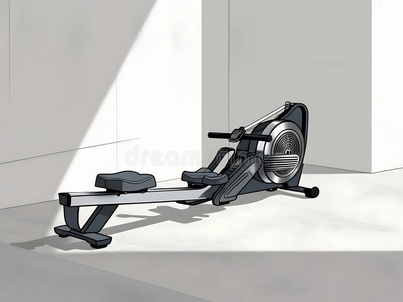 Minimalist Digital Illustration of a Modern Rowing Machine Placed in a ...