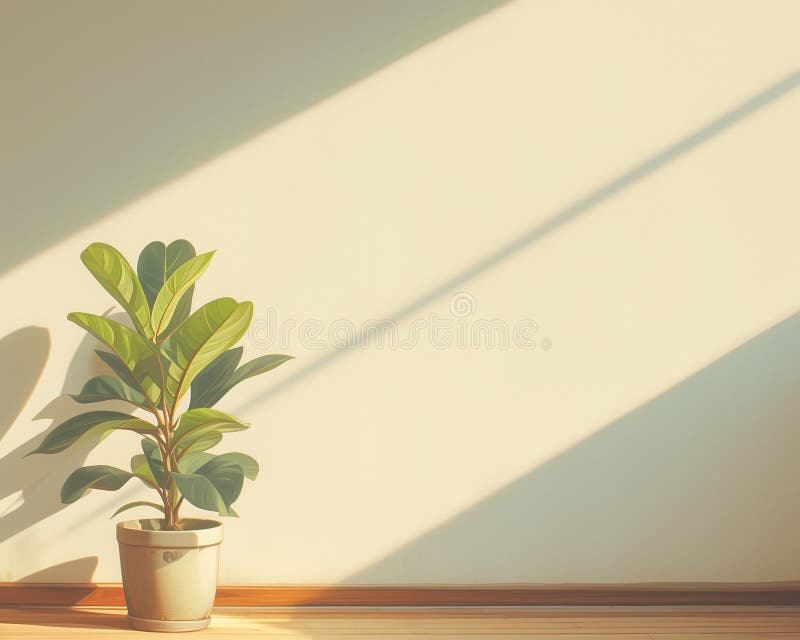 A Minimalist Digital Rendering of a Potted Plant in Sunlight with Long ...
