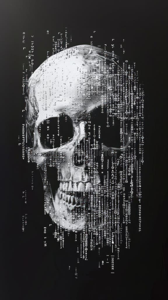 Minimalist Digital Skull: Constructed from White Binary Code/ASCII ...