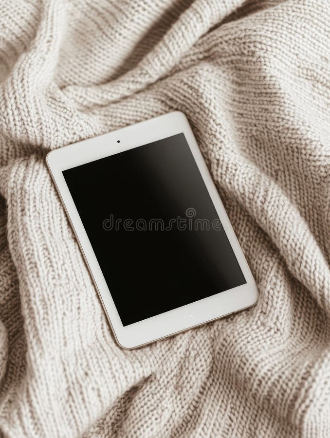 Minimalist Digital Tablet on Cozy Knitted Fabric for Modern Design ...