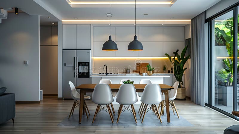 A Minimalist Dining Area with a Sleek Table, Modern Chairs, and a ...
