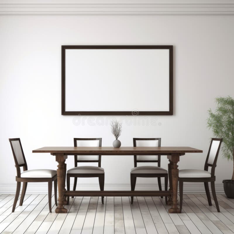 Minimalist Dining Room with Empty Wall Frame Stock Illustration ...