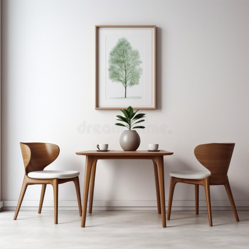Minimalist Dining Room with Tree Artwork Generated Using AI. Stock ...