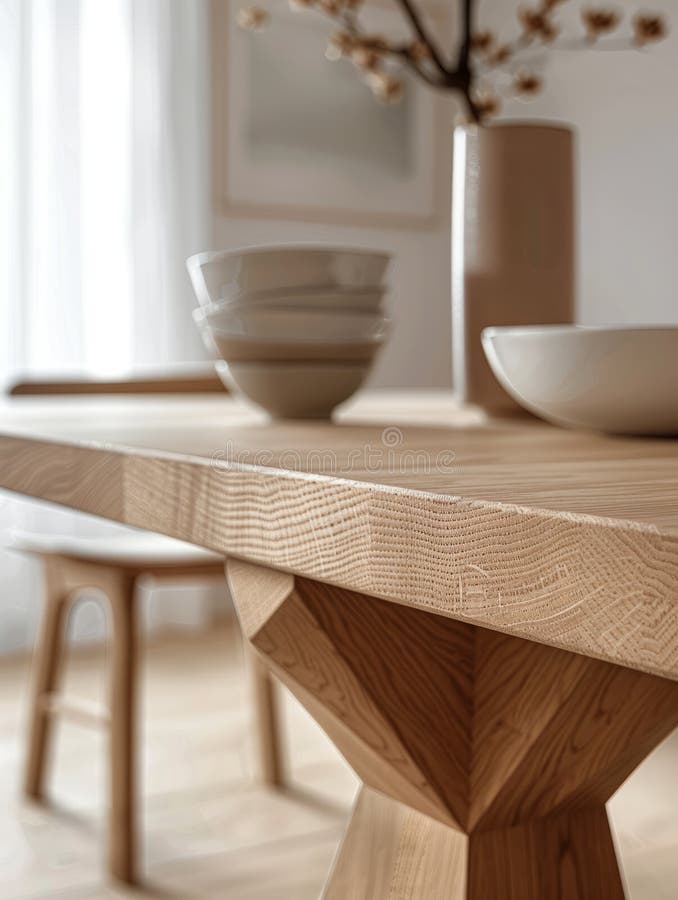 Minimalist Dining Table with Ceramic Bowls and Vase on Top. Stock Image ...