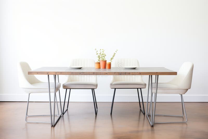 Minimalist Dining Table with Metal Industrial-styled Chairs Stock Photo ...
