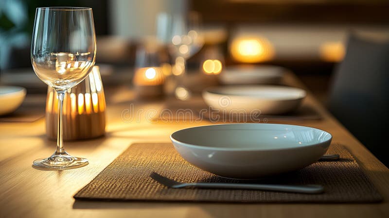 Minimalist Dining Table with a Sleek Wooden Surface and Elegant Stock ...