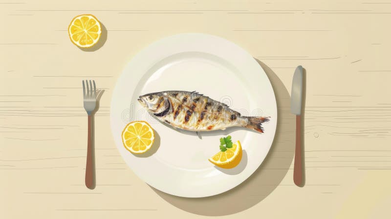 Minimalist Dinner Scene with a Single Plate of Grilled Fish Stock ...