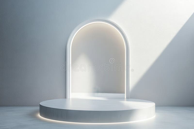 Minimalist Display Area with an Illuminated Arch and Circular Platform ...