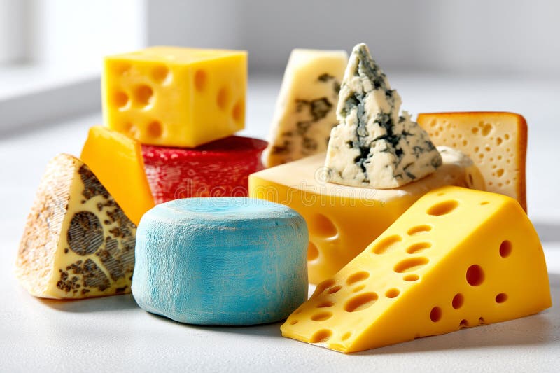 Minimalist Display of Assorted Cheeses Including Hard, Soft, and Blue ...