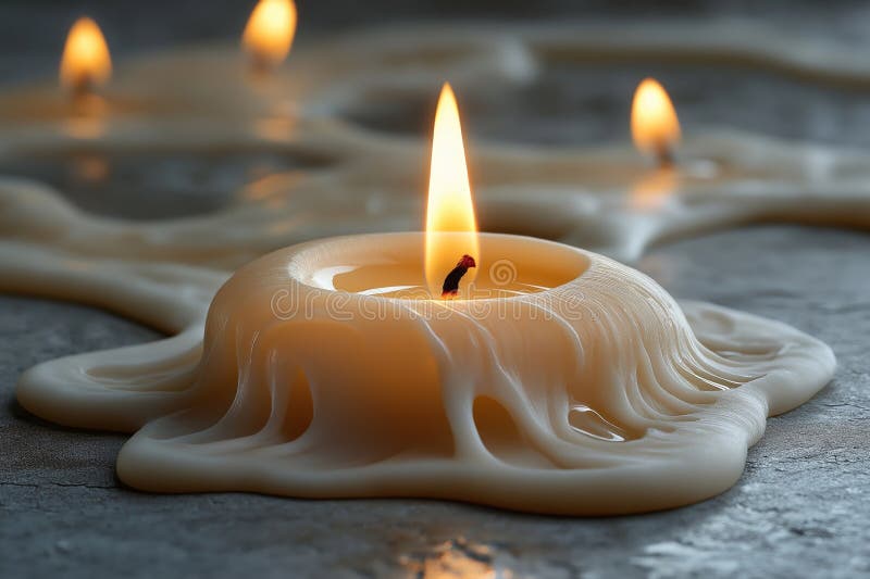 Minimalist Display of a Burning Candle on a Smooth Surface with Wax ...