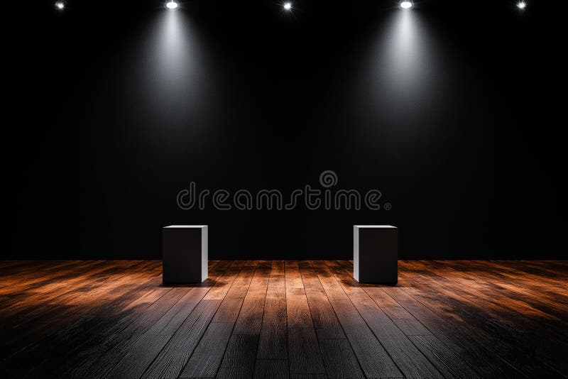 Minimalist Display Featuring Two White Cube Stands Illuminated by ...