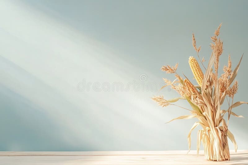 A Minimalist Display of Freshly Harvested Corn Resting on a Light Stock ...