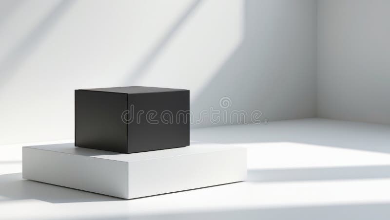Minimalist Display with Geometric Shapes and Sunlight, a Black Cube on ...