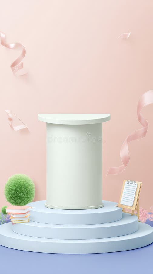 Minimalist Display Pedestal with Pastel Background and Decor Elements ...