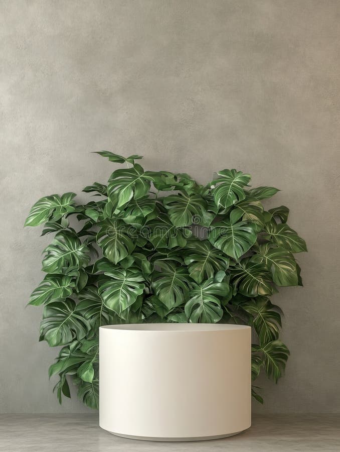 A Minimalist Display Podium Featuring Lush Greenery Stock Image - Image ...