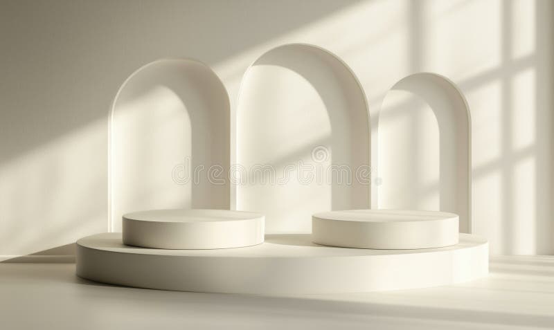 Minimalist Display Podiums with Curved Arches and Soft Shadows in ...