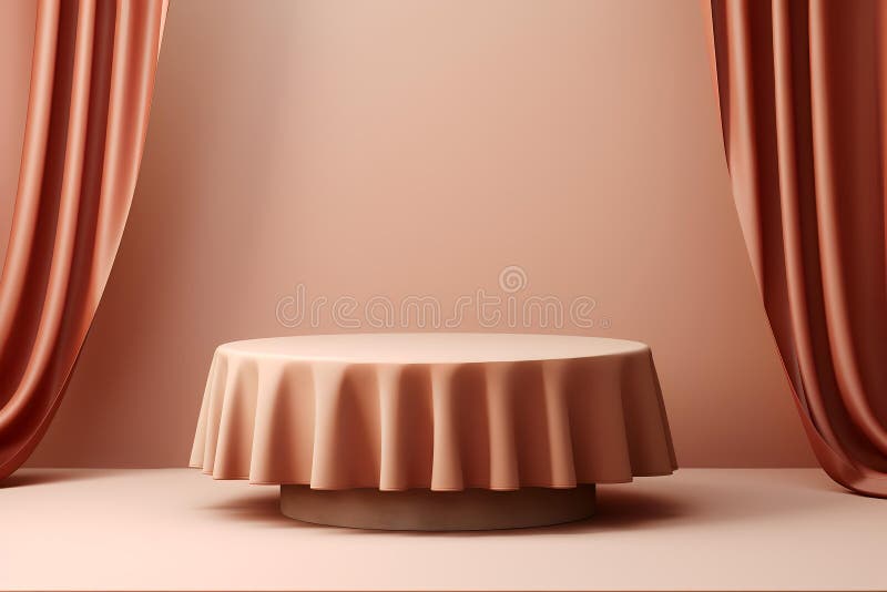 Elegant Round Table with Draped Fabric, Set Against a Muted Pink Wall ...