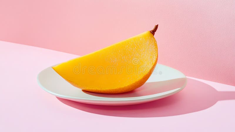 A Minimalist Display of a Single Mango Slice Styled on a Pastel Plate ...