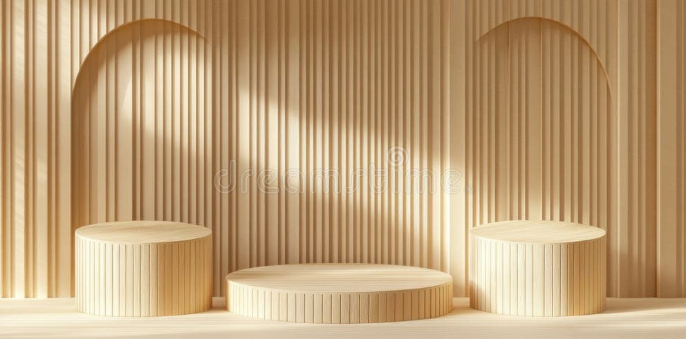 Minimalist Display with Three Wooden Platforms in a Stage Setting ...