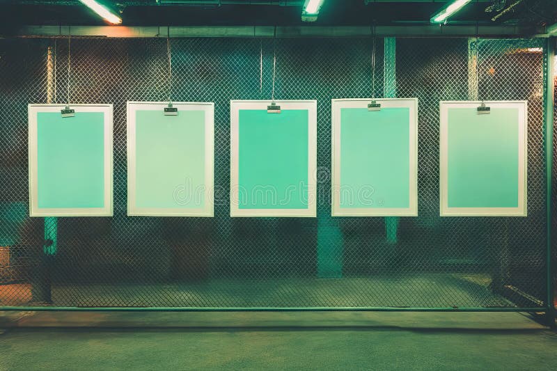 Minimalist Display of White Frames on Wire Mesh for Modern Art ...