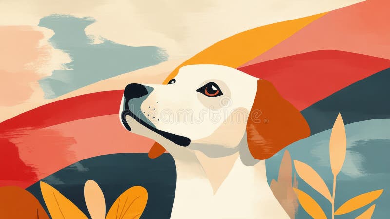 Minimalist Dog in Vibrant Abstract Background with Colorful Patterns ...
