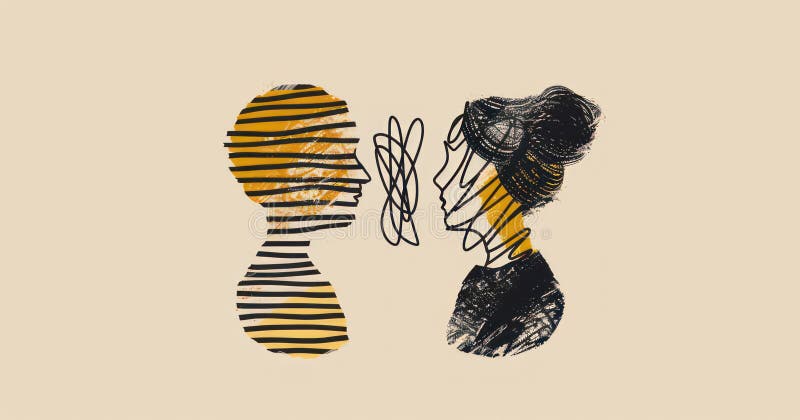 Minimalist Doodle of Two People Having an Interesting Conversation with ...