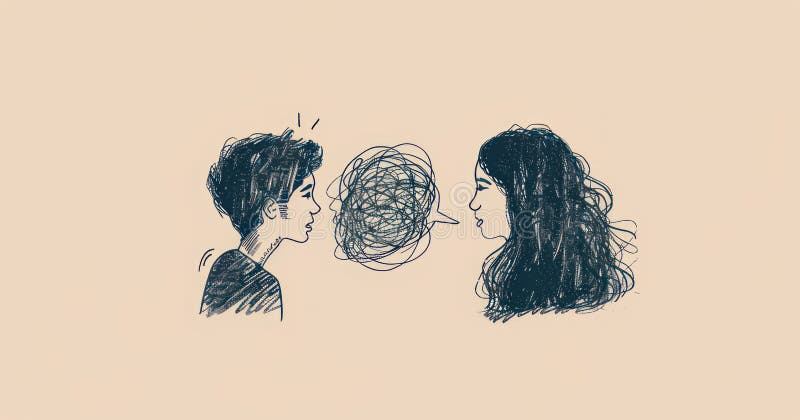 Minimalist Doodle of Two People Having an Interesting Conversation with ...