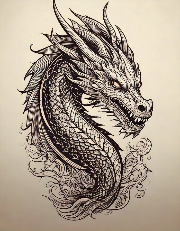 Minimalist Dragon Tattoo stock illustration. Illustration of legend ...