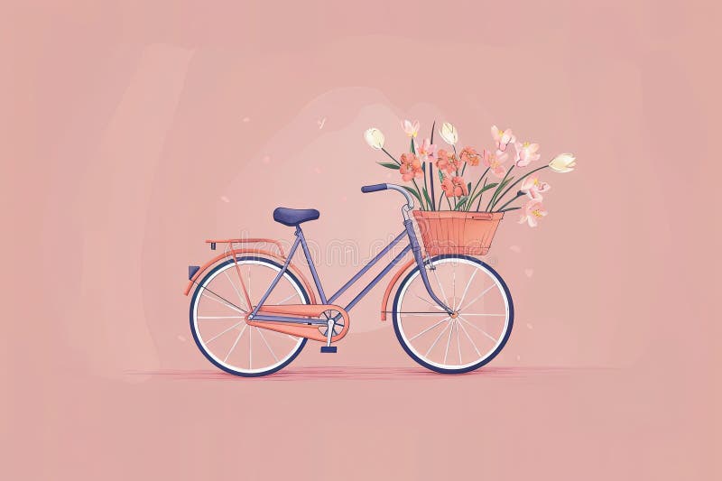 A Minimalist Drawing of a Bicycle with a Basket Full of Fresh Spring ...