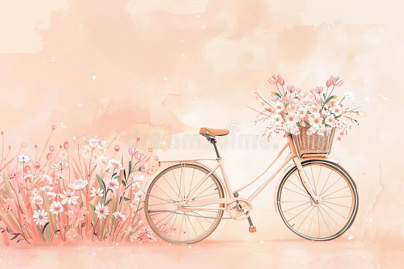 A Minimalist Drawing of a Bicycle with a Basket Full of Fresh Spring ...