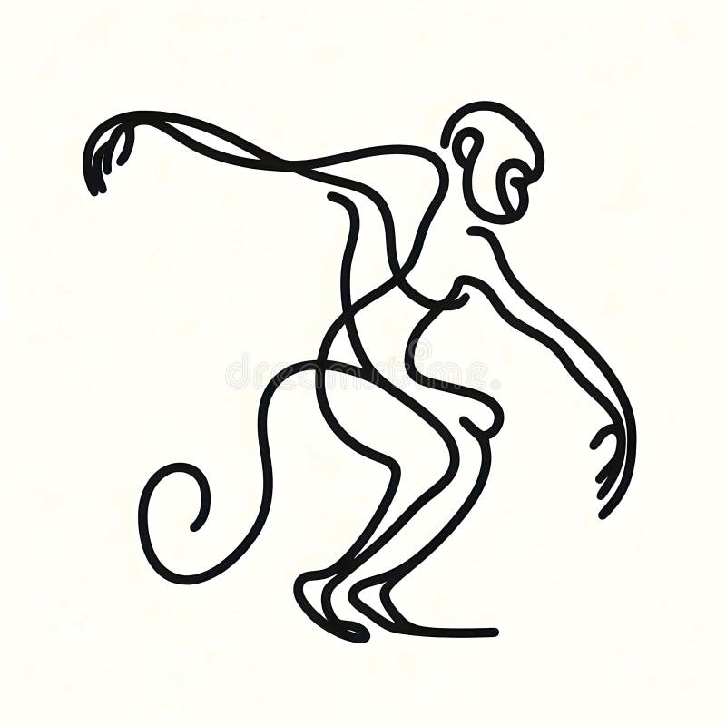 A Minimalist Drawing of a Dancing Figure in Black and White. Monkey ...