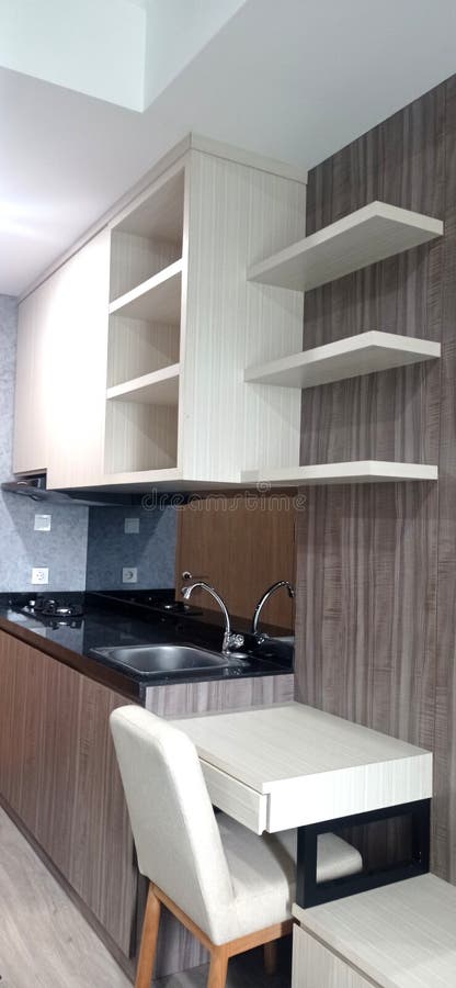 Minimalist Dry Kitchen for Apartments Stock Image - Image of kitchen ...