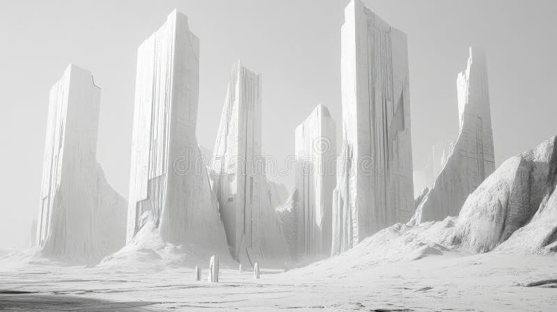 Minimalist Dystopian Skyline Featuring Sharp-edged Structures in a Cold ...