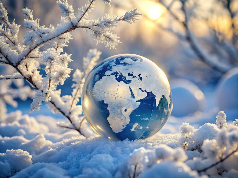 A Minimalist Earth Globe Nestled among Delicate White Branches a Visual ...