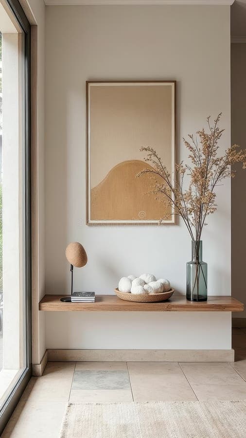 Minimalist Earth-tone Interior with Abstract Art and Natural Decor ...