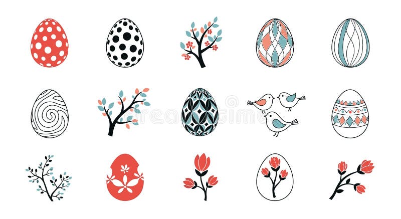 Minimalist Easter Eggs Vector Set with Floral and Botanical Design Elements for Spring Stock ...
