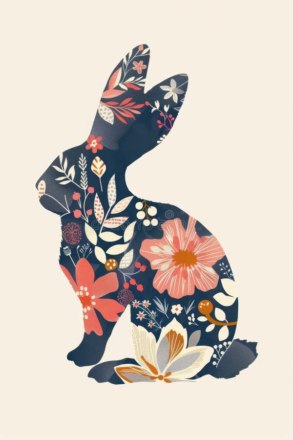 Minimalist Easter Poster with Bunny Silhouette and Abstract Floral ...
